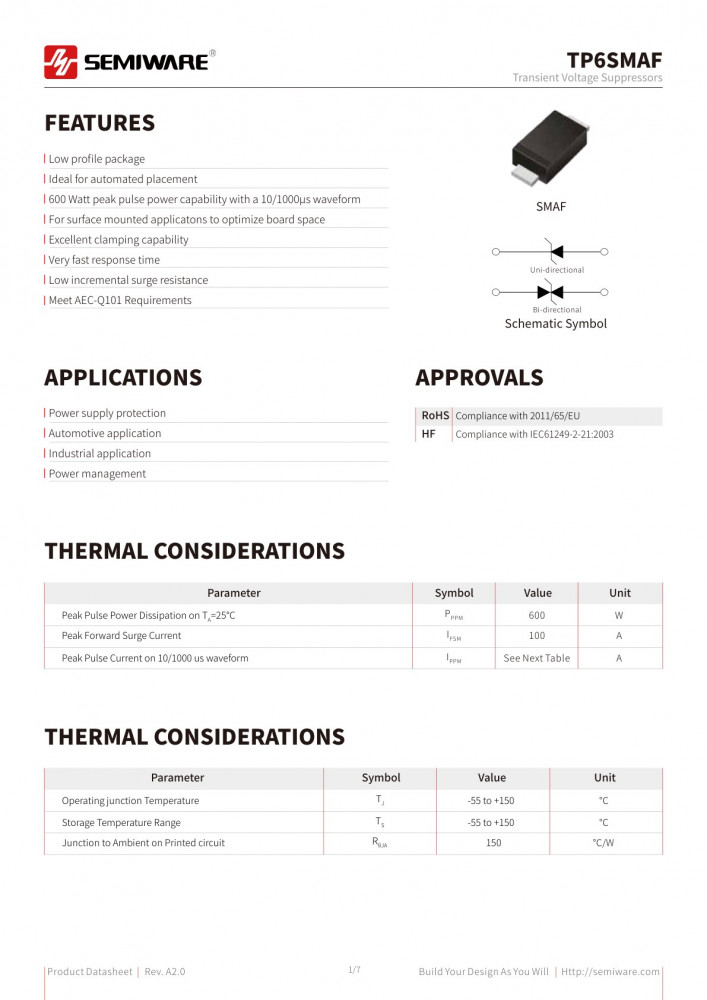 SEMIWARE TP6SMAF datasheet page 1