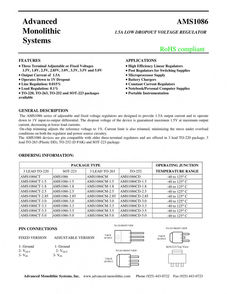 AMS1086 datasheet page 1