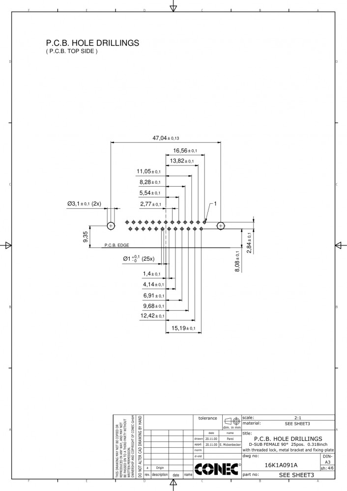 Conec D-Sub PCB drilling drawing, sheet 4