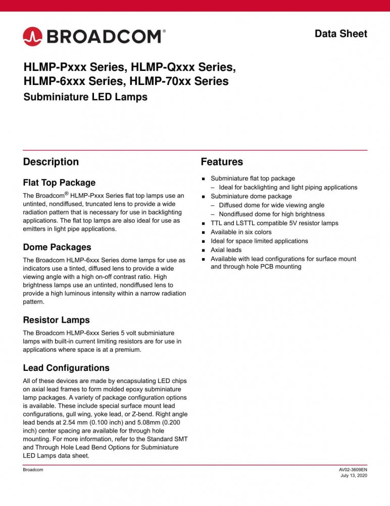 HLMP series datasheet page 1