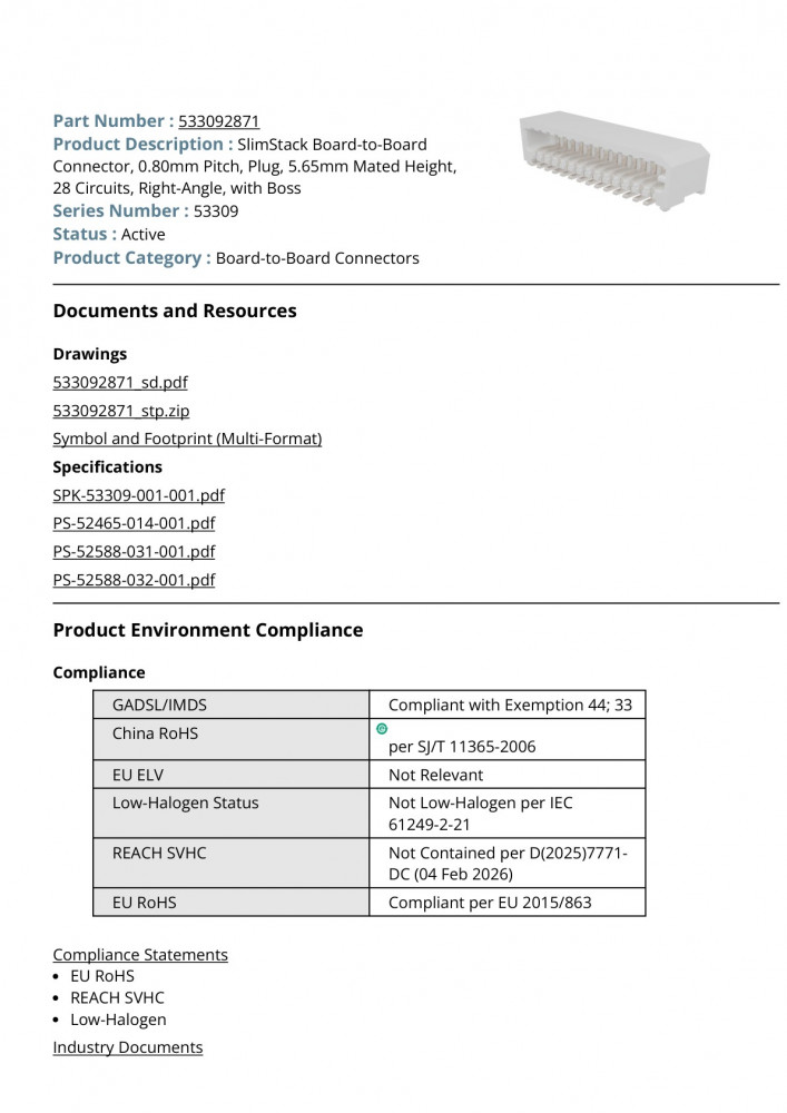 MOLEX 533092871 technical document page 1