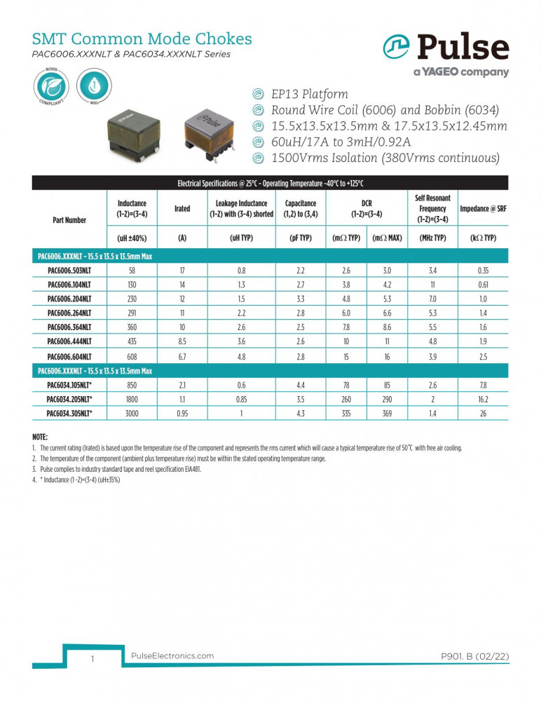 PAC6034 family product and electrical specification page