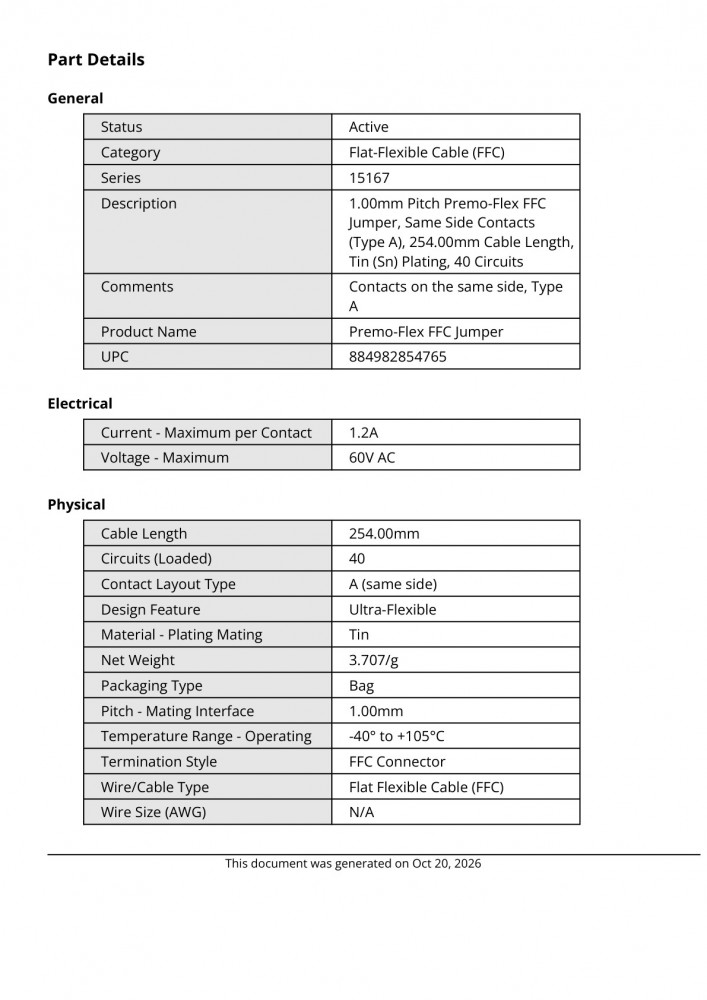 MOLEX FFC product specification, document page 2