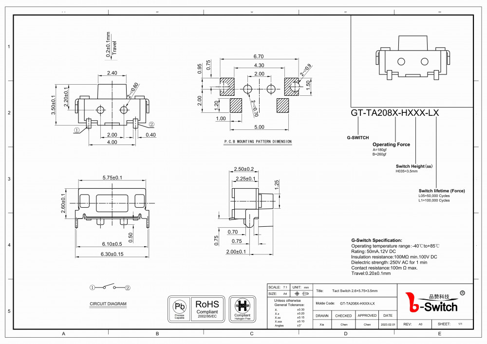 G-Switch GT-TA208A-H035-L1 specification document