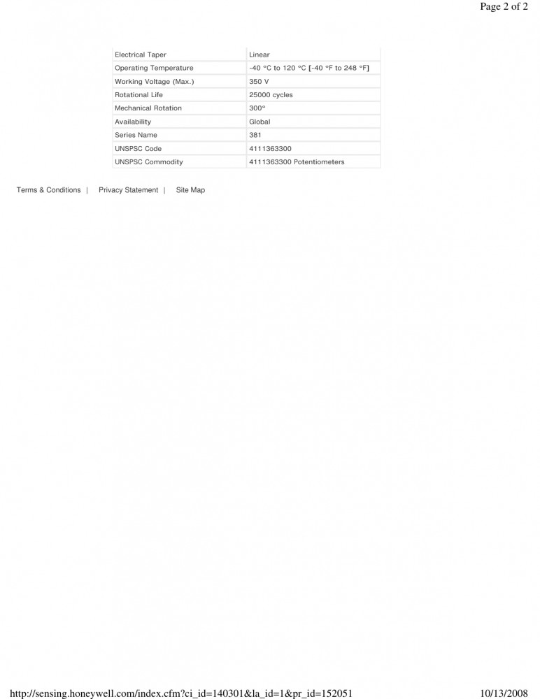Honeywell D381N5K technical document page 2