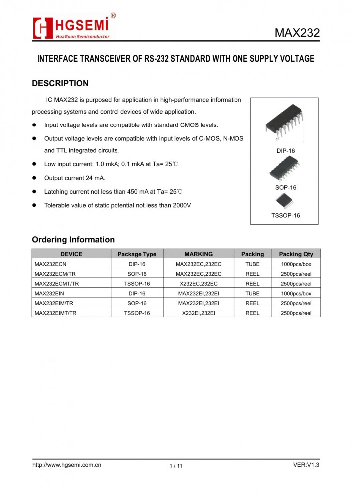 MAX232ECMT/TR datasheet page 1