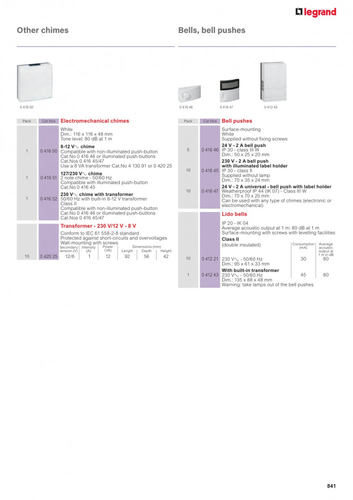 Legrand product documentation image for catalogue number 0 412 43