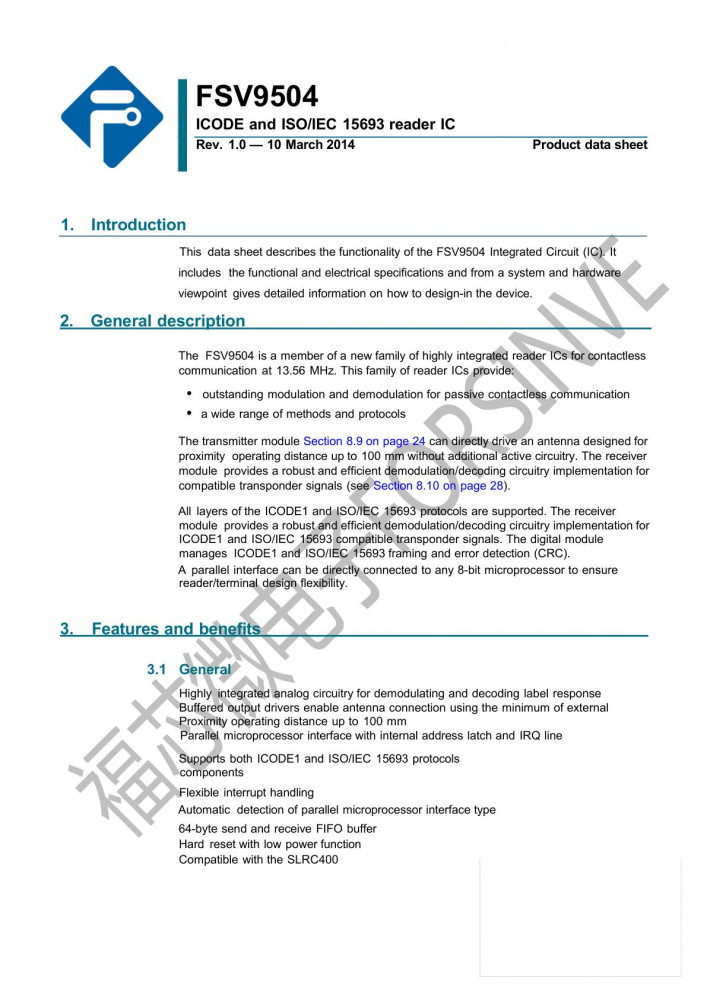 FSV9504 datasheet page 1