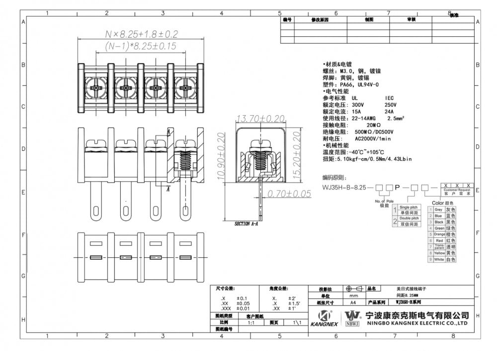 KANGNEX WJ35H-B-8.25-03P-13-00A technical document page