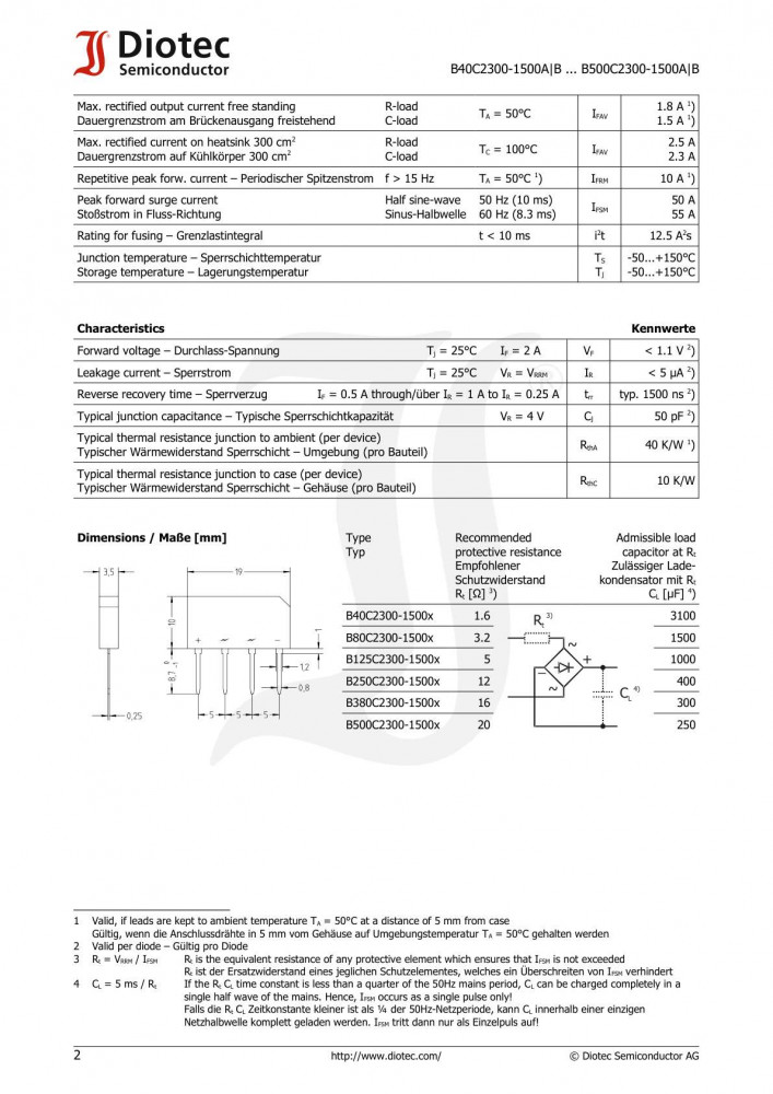 DIOTEC B40C1500A technical document page 2