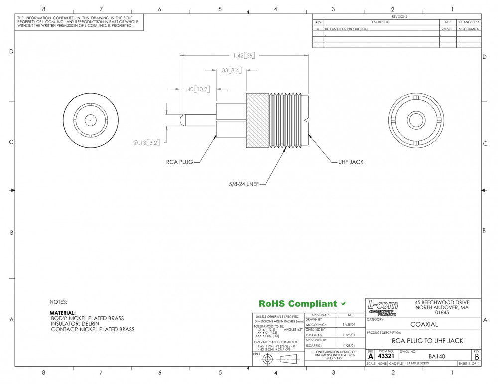 L-com BA140 technical document page
