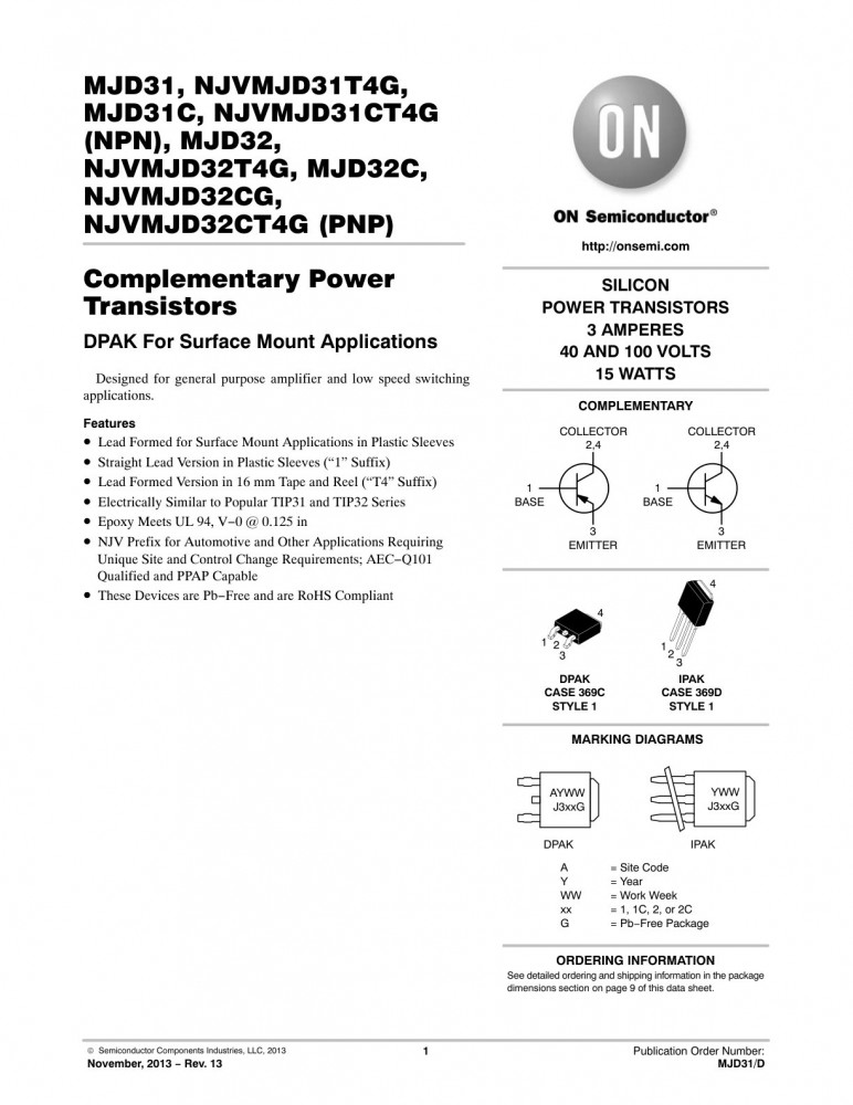 MJD31CT4G datasheet page 1