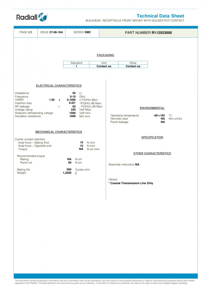 Radiall R112553000 SMC connector technical drawing, page 2