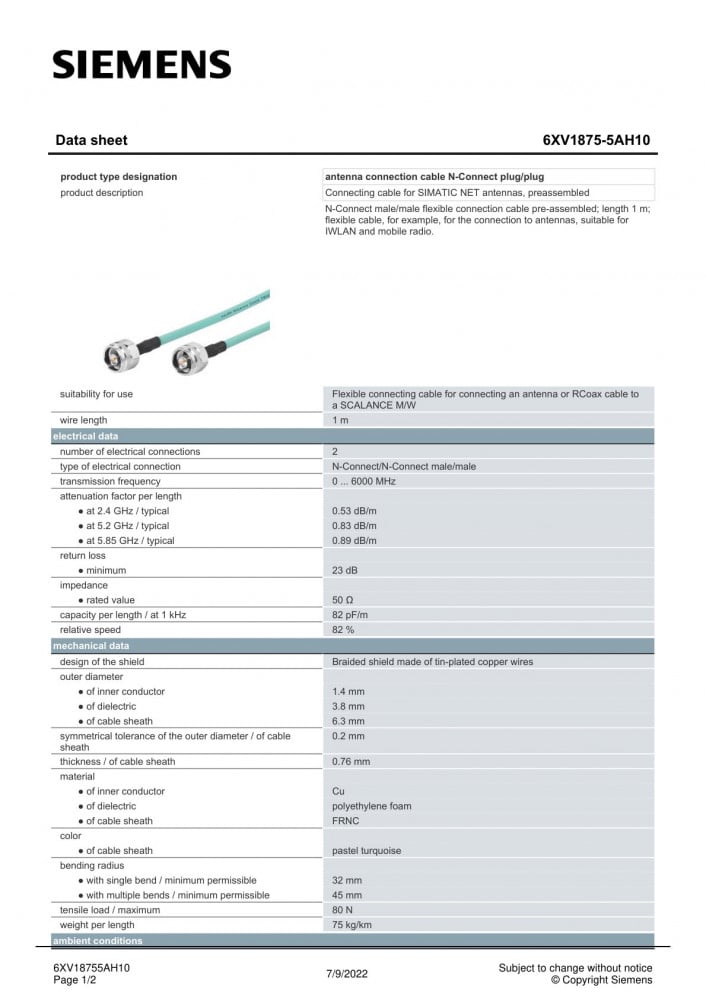 6XV18755AH10 technical document page 1