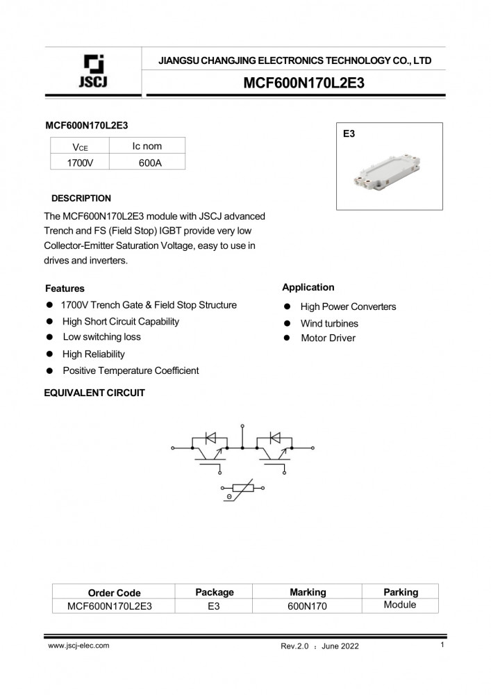MCF600N170L2E3 datasheet page 1