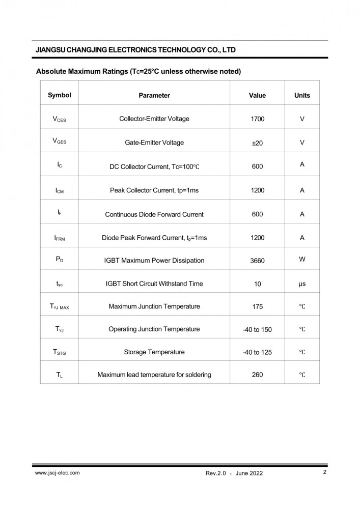 MCF600N170L2E3 datasheet page 2