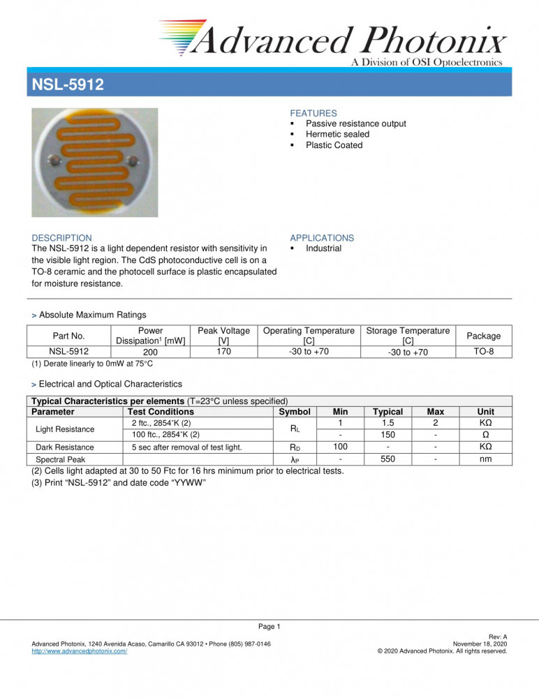 NSL-5912 datasheet page image 1