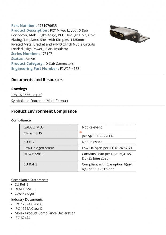 MOLEX 1731070635 technical drawing, page 1
