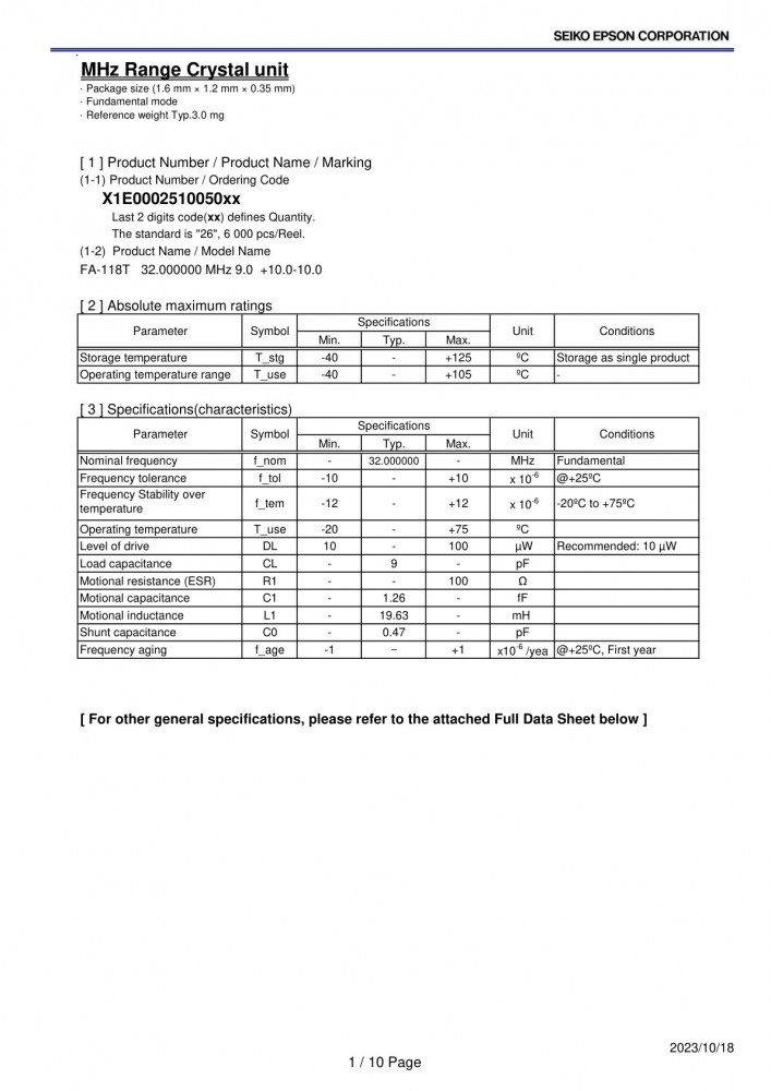 FA-118T datasheet page 1