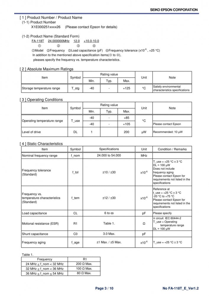 FA-118T datasheet page 3