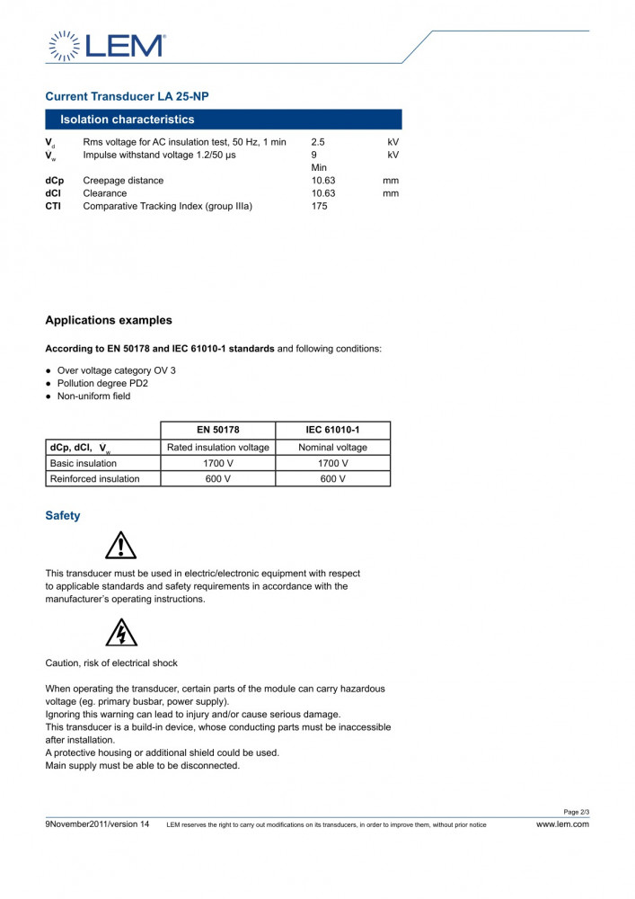 LEM LA25-NP datasheet page 2