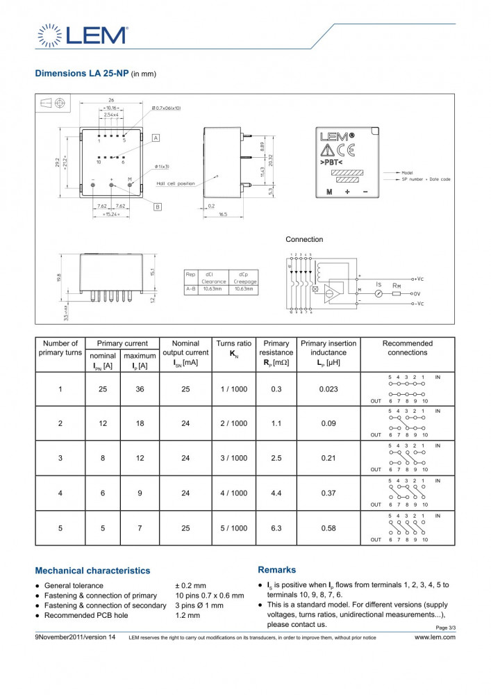 LEM LA25-NP datasheet page 3