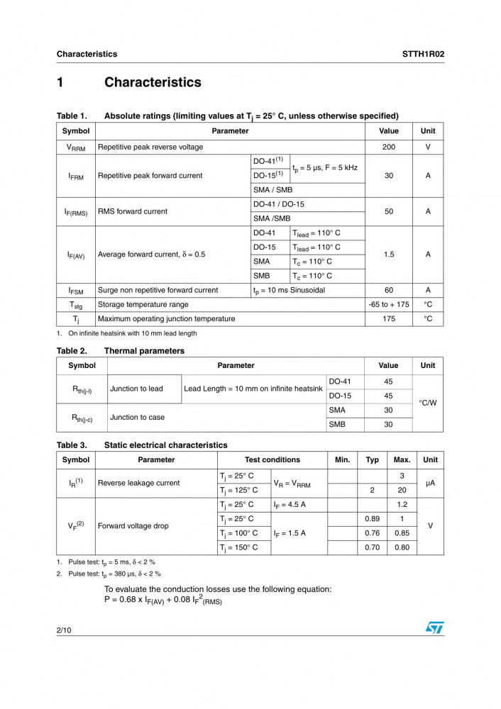 STTH1R02 datasheet page 2