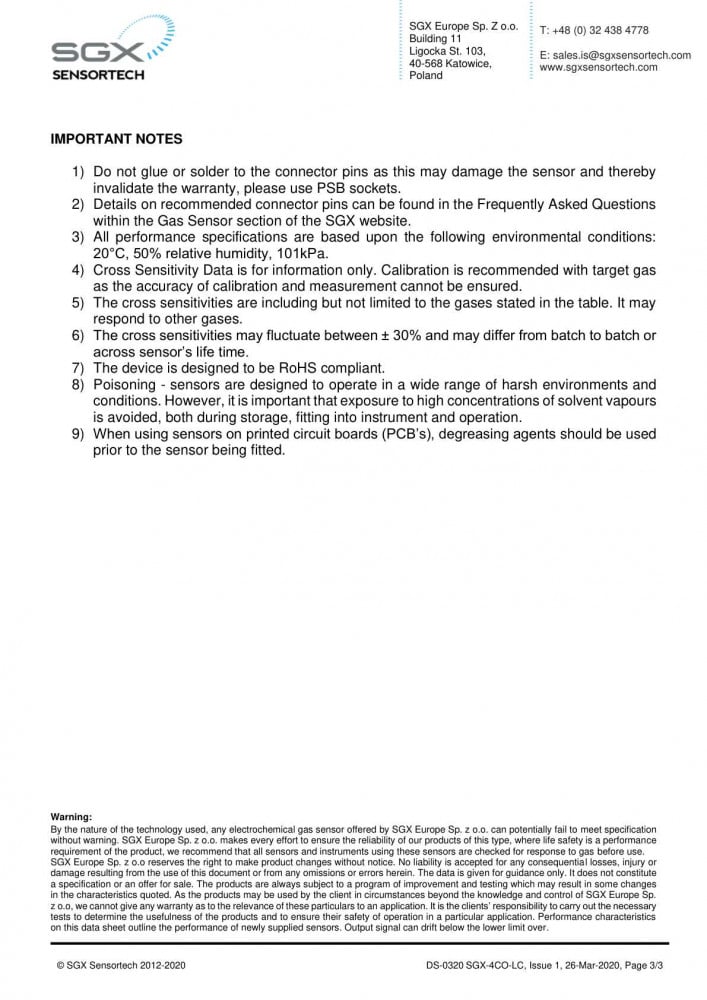 SGX-4CO-LC datasheet page 3