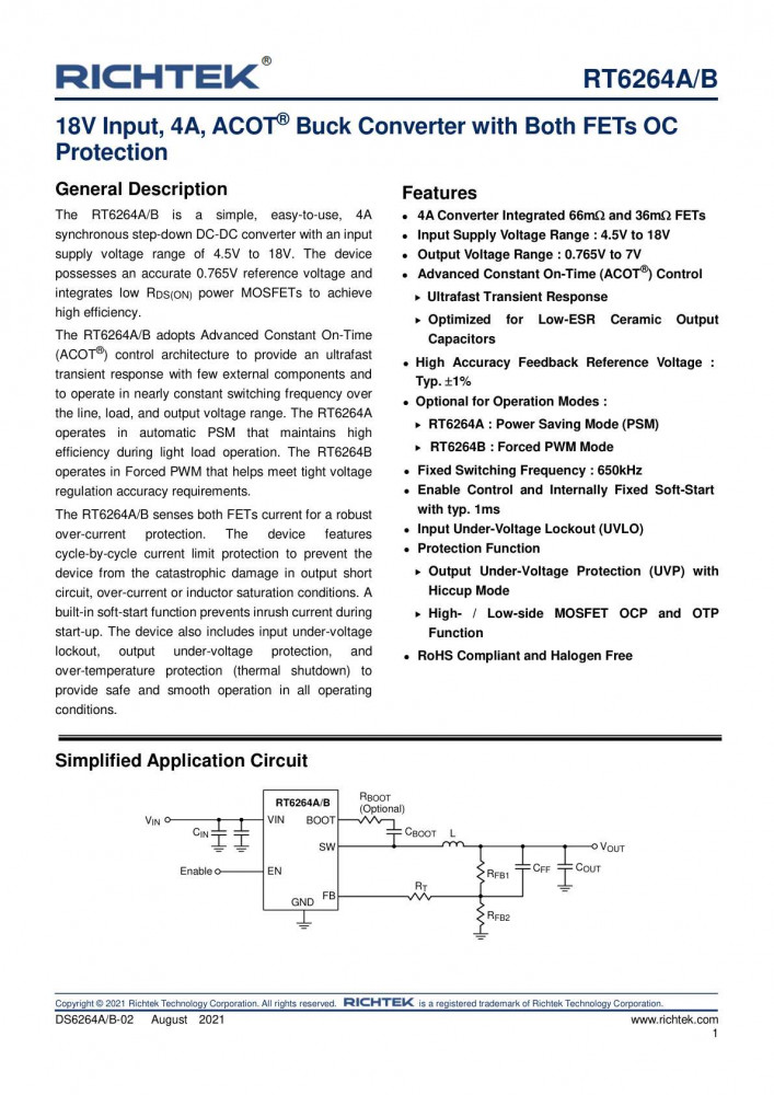 RT6264AHGJ6F datasheet page 1