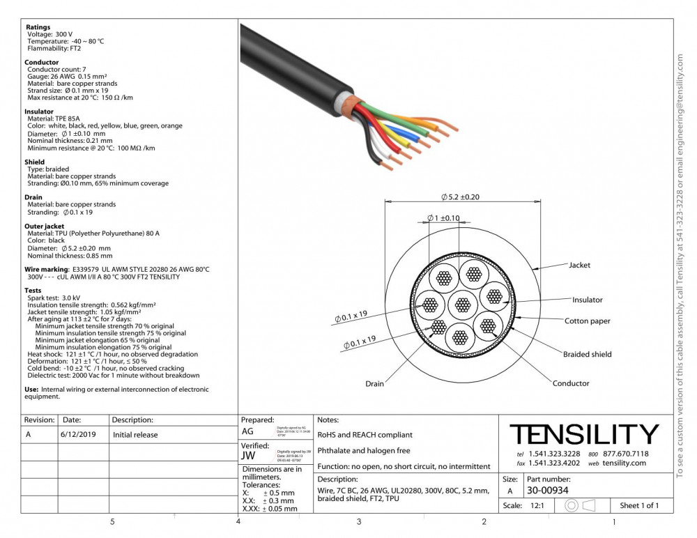 Tensility International 30-00934 cable product drawing