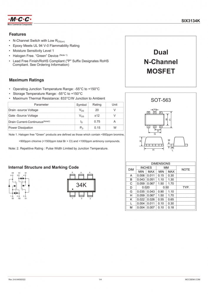 SIX3134K-TP datasheet page 1