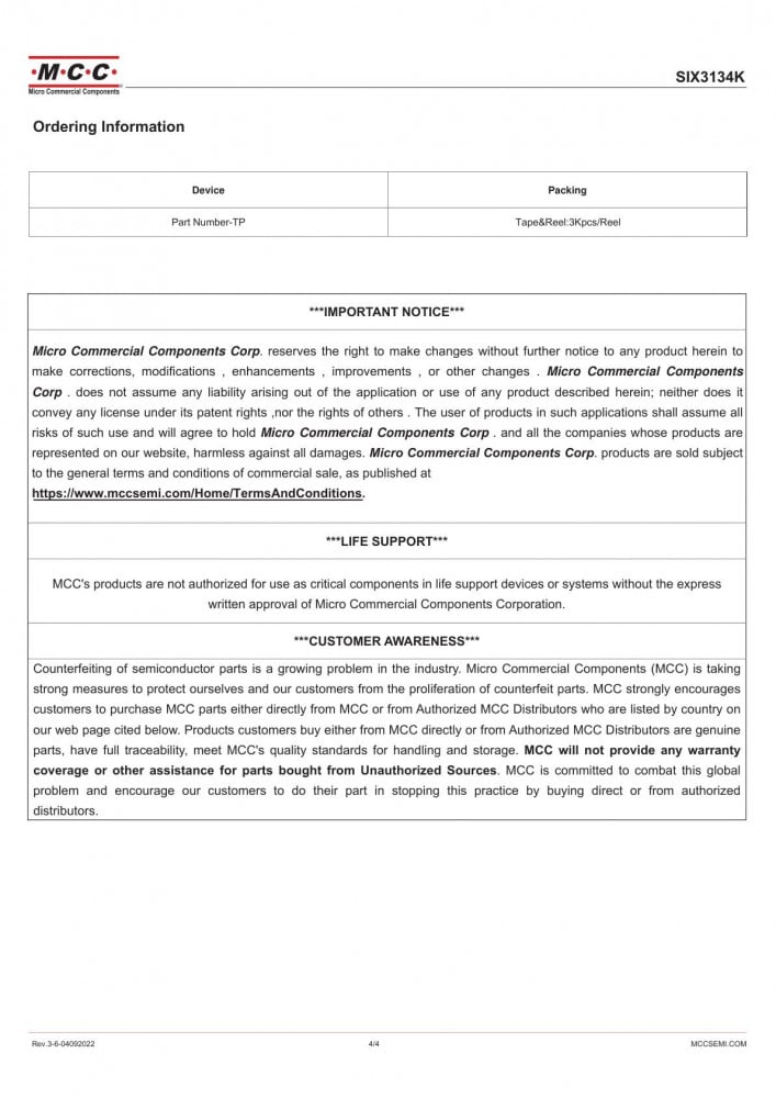 SIX3134K-TP datasheet page 4