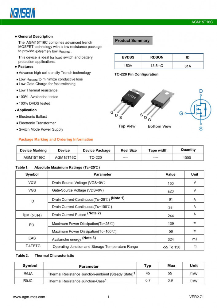 AGM15T16C datasheet page 1