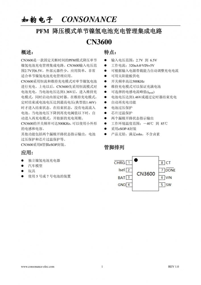 CN3600 datasheet page 1