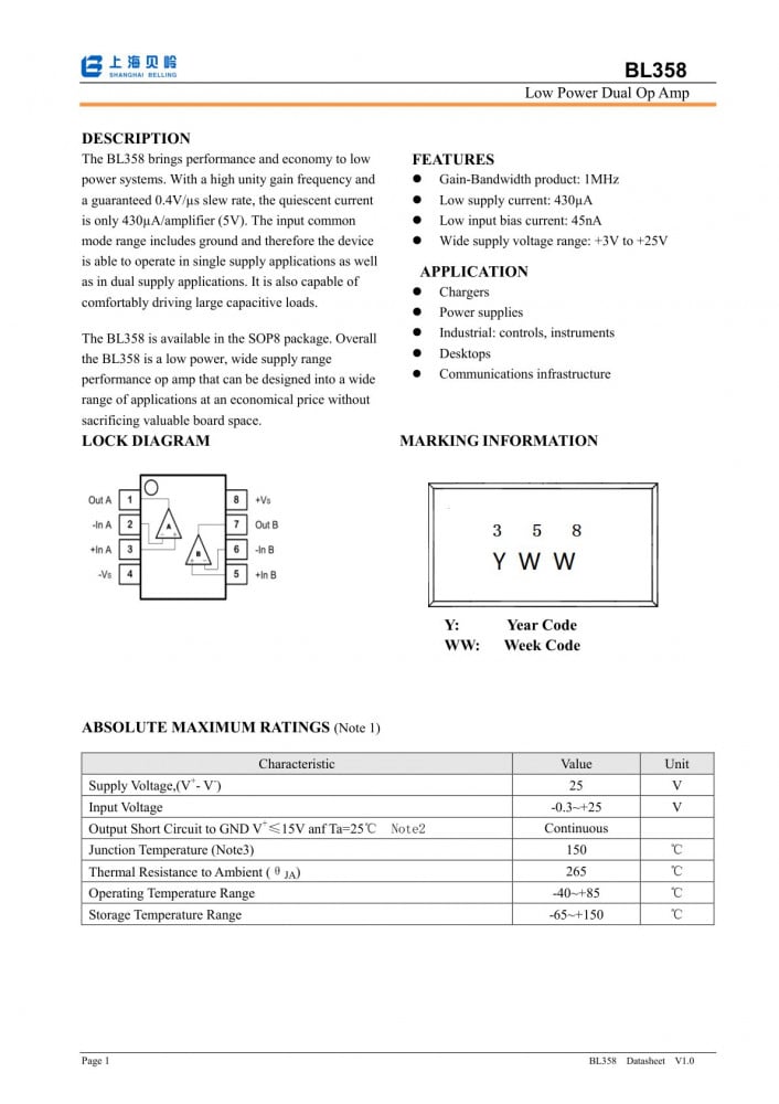 BL358 datasheet page 1