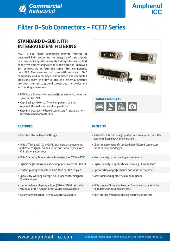 Amphenol FCE17 filter D-Sub connector documentation page 1