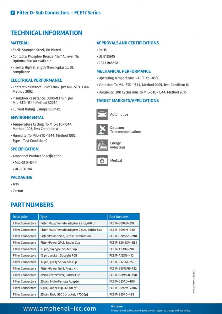 Amphenol FCE17 filter D-Sub connector documentation page 2