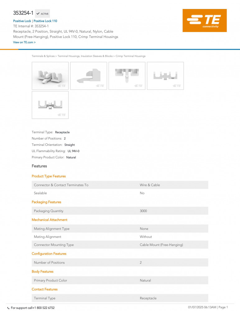 TE Connectivity 353254-1 document page 1