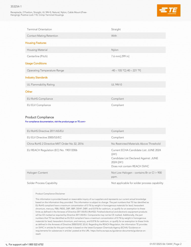 TE Connectivity 353254-1 document page 2