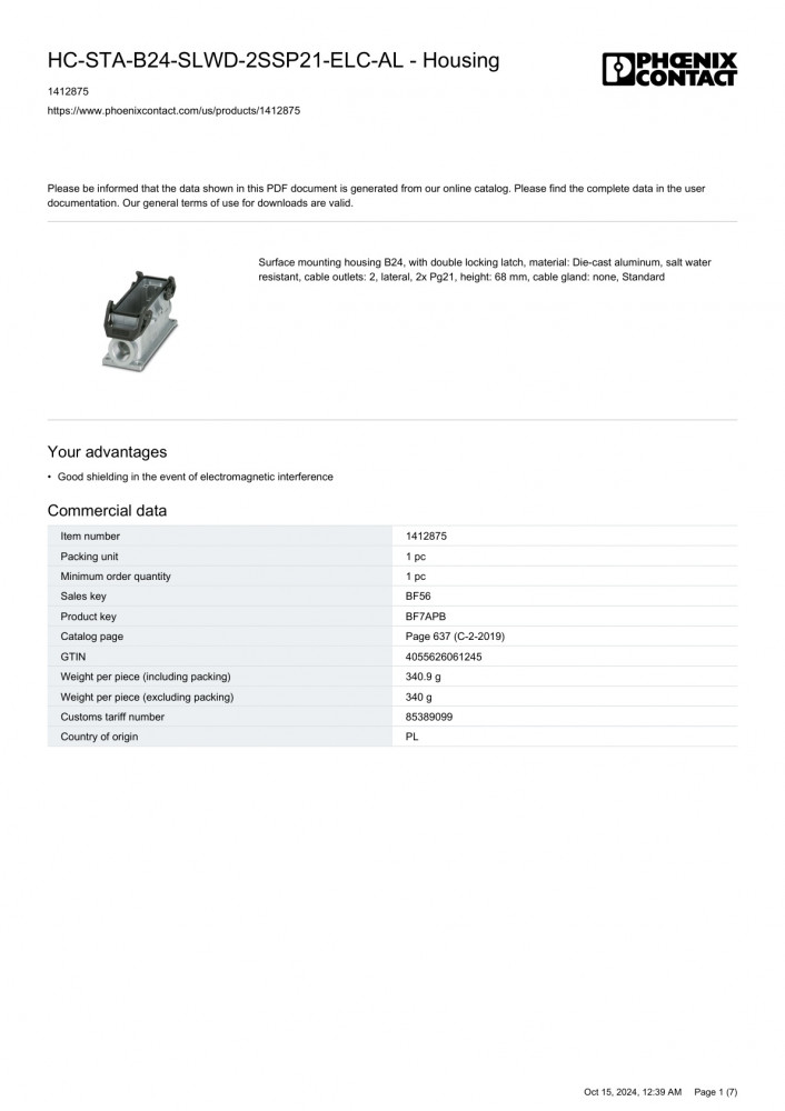 Phoenix Contact 1412875 product overview