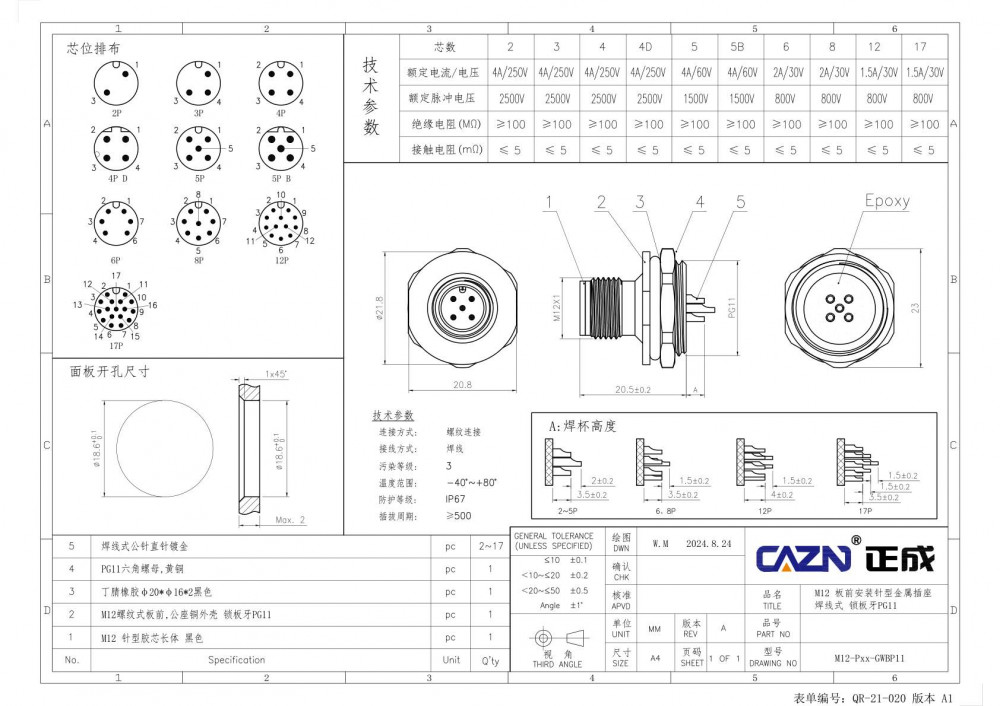 CAZN M12-P12A-GWBP11 technical drawing