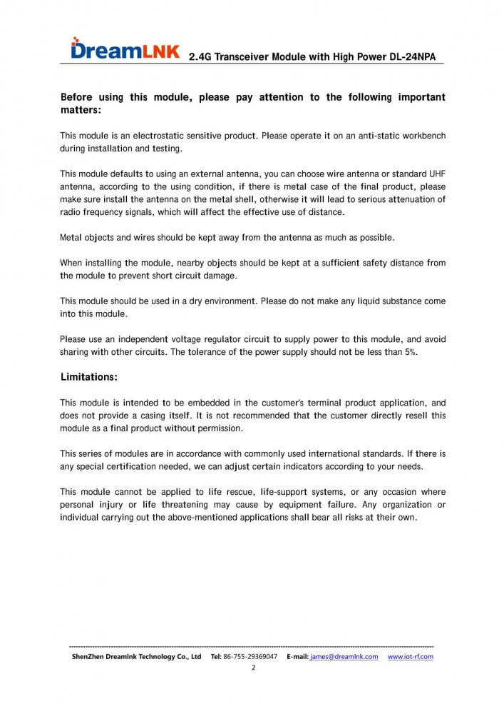 DL-24NPA-2.4G datasheet page 2