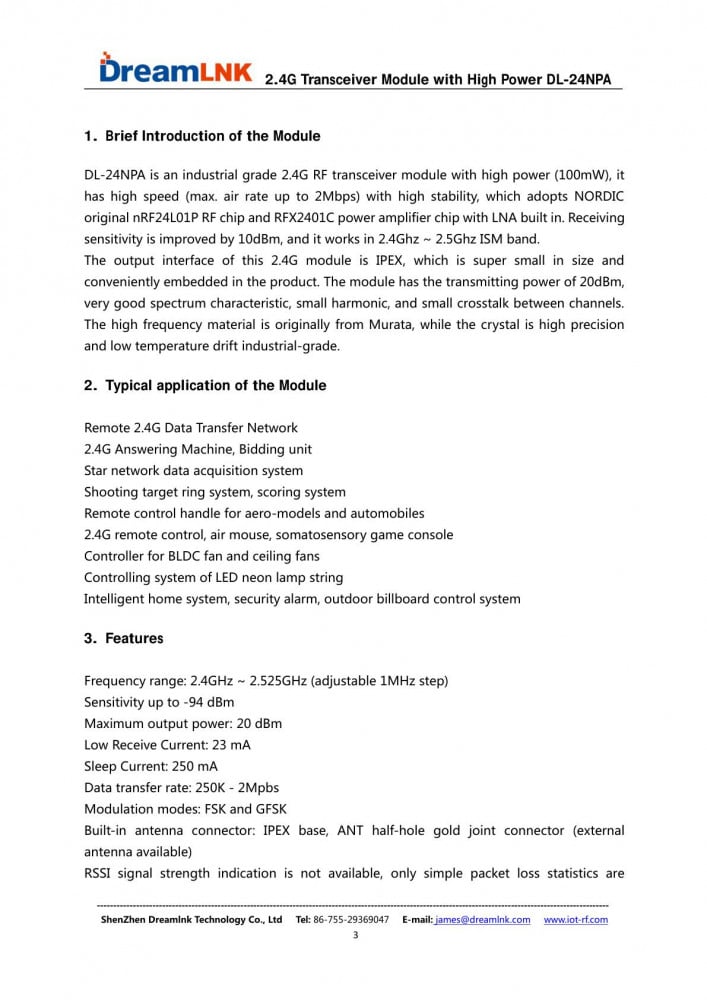 DL-24NPA-2.4G datasheet page 3