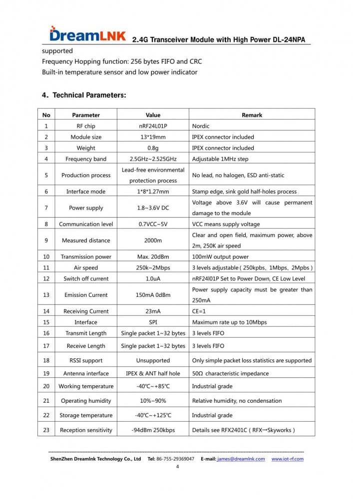 DL-24NPA-2.4G datasheet page 4