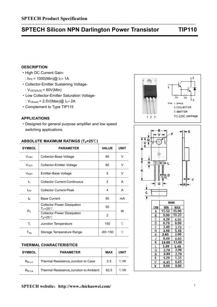 TIP110 datasheet page 1