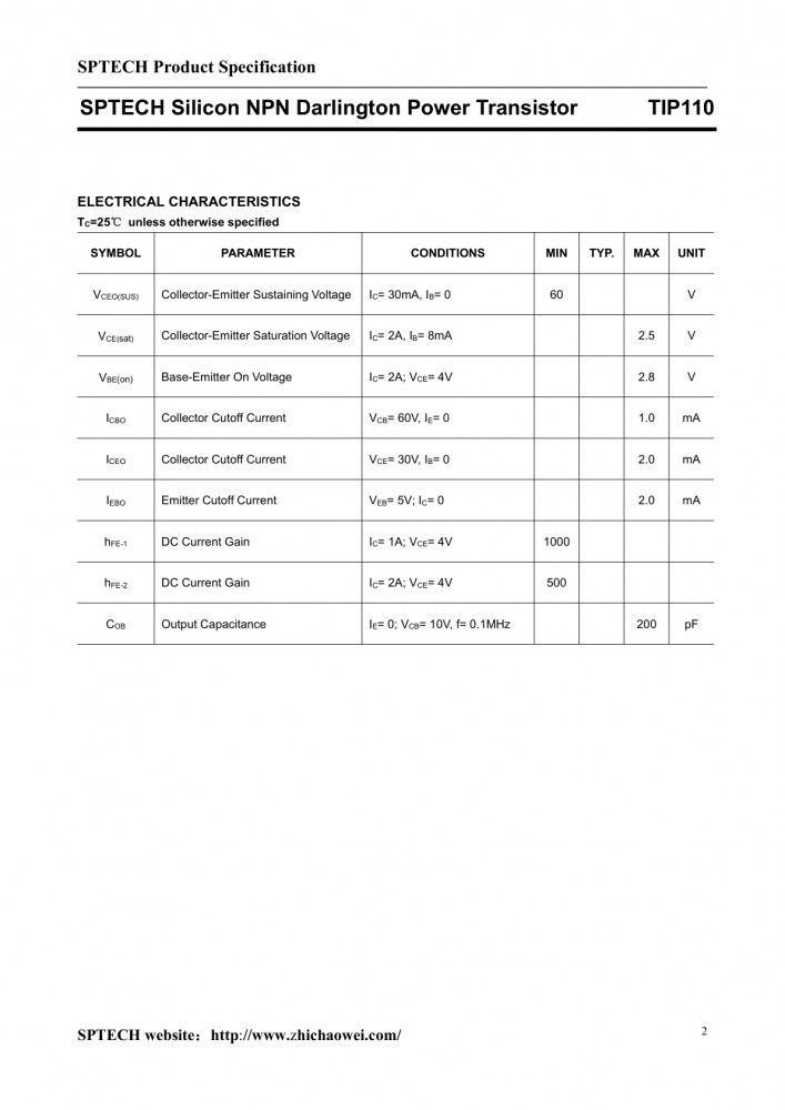 TIP110 datasheet page 2