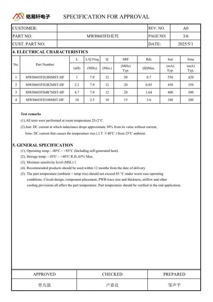 MWI0603FD approval specification page 4