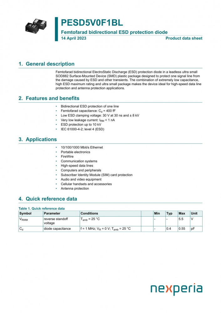 PESD5V0F1BL datasheet page 1