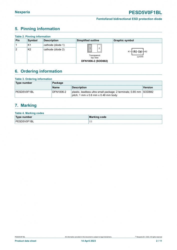 PESD5V0F1BL datasheet page 2