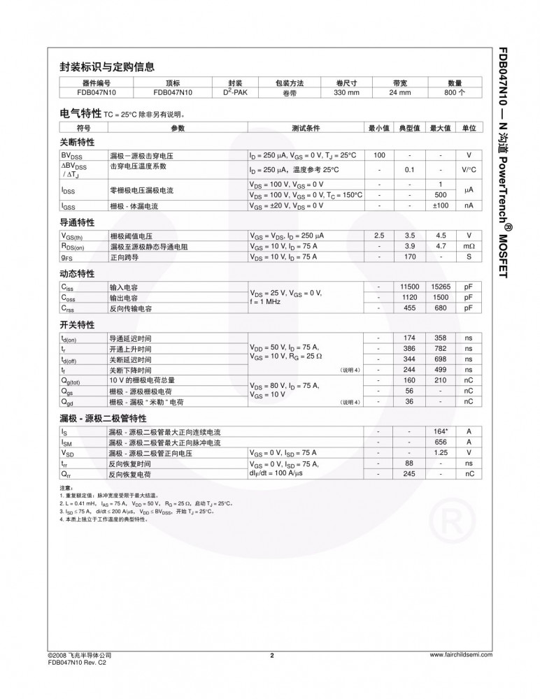 FDB047N10 datasheet page 3